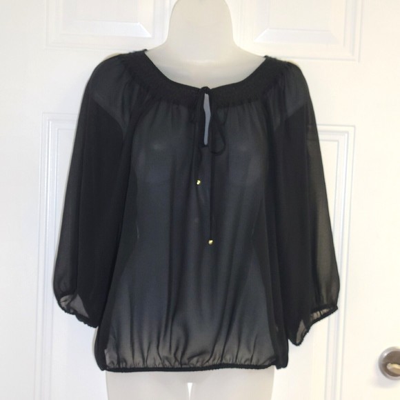 Ellen Tracy | Tops | Ellen Tracy Blouse Womens Size L Black Semi Sheer ...